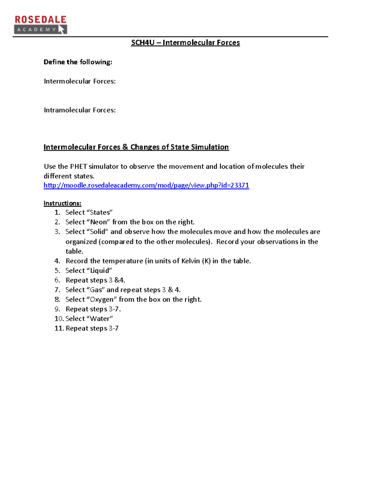 1-6 SCH4U Live Class Handout Intermolecular Forces - SCH4U ...