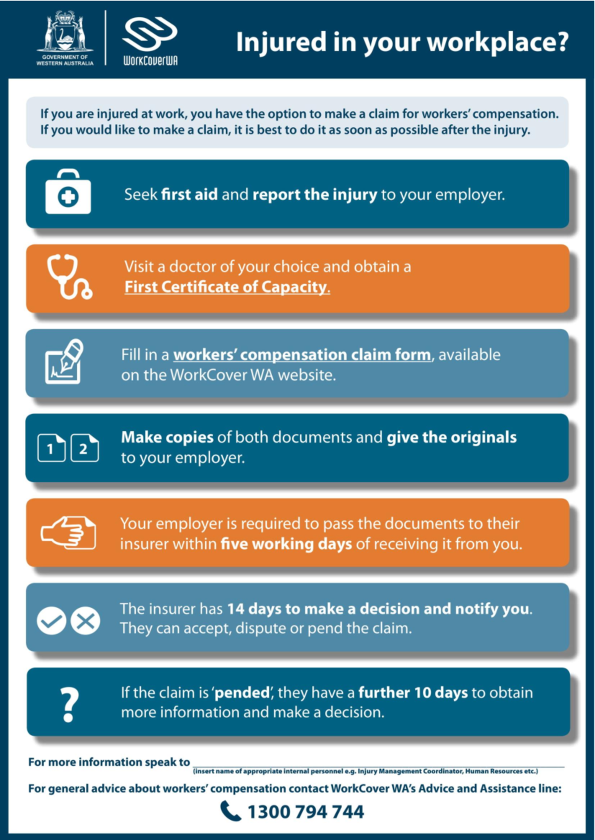 WA if you are injured at work poster (Insurer) - Injured in your ...