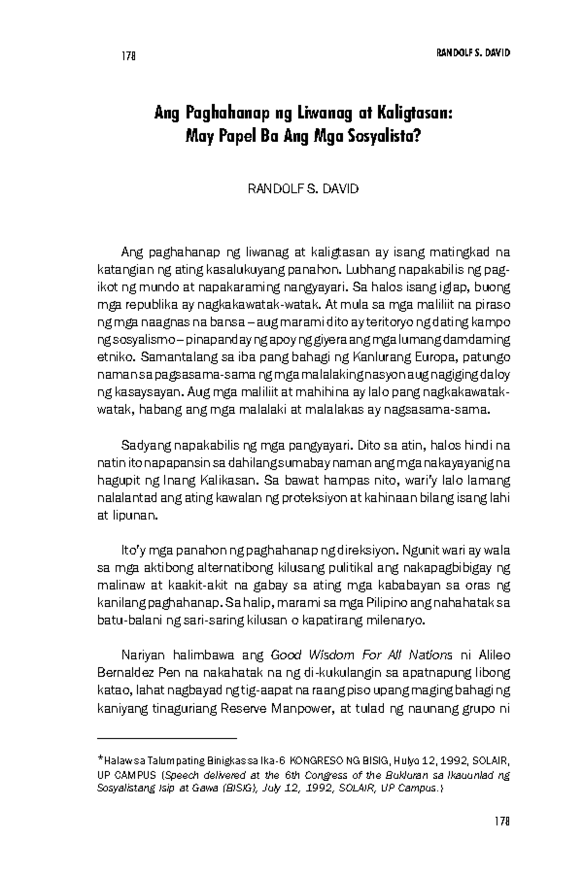 Malasakit concept from David's perspective - 178 RANDOLF S. DAVID 178 ...