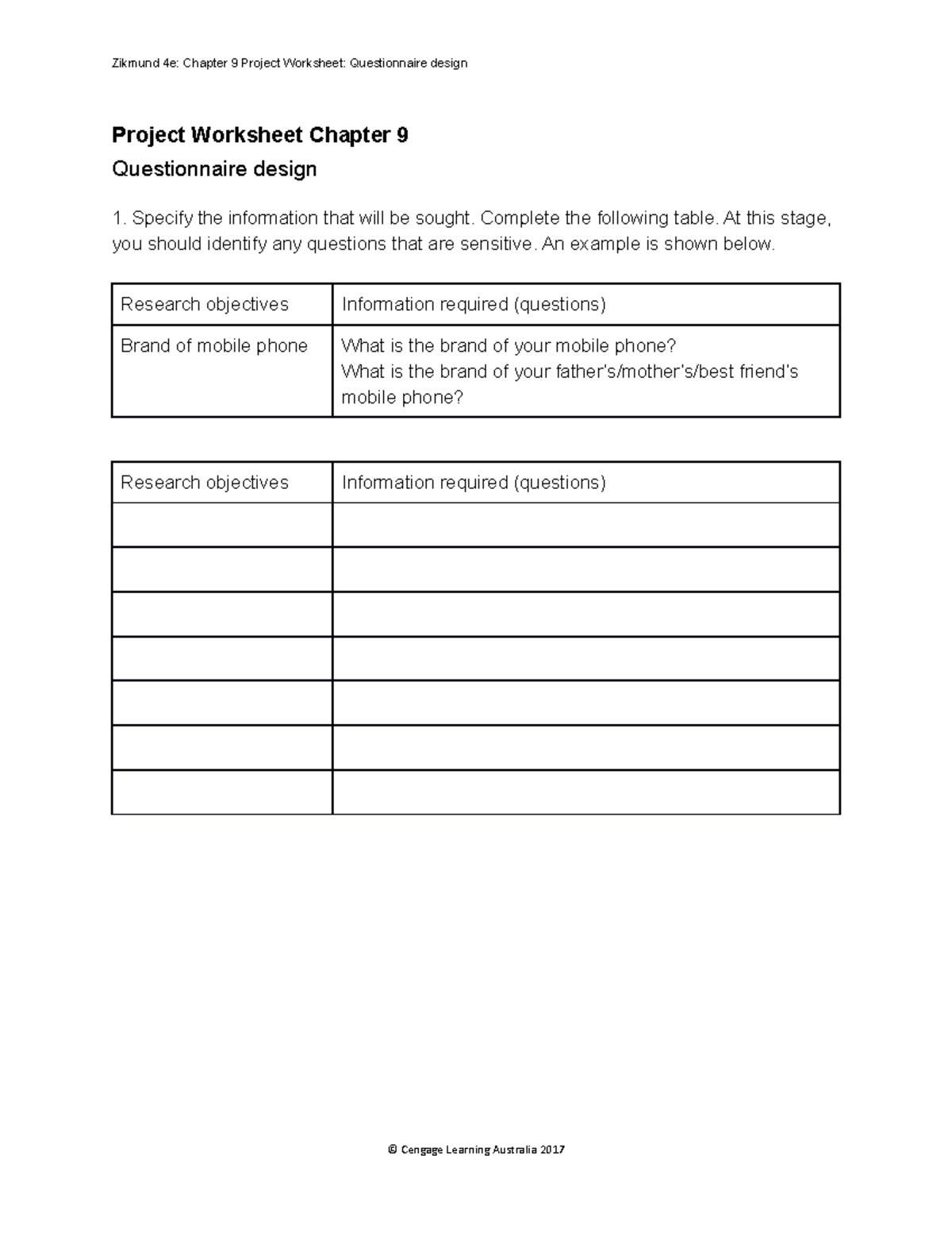 9780170388290 zikmund 4e ch09 worksheet - Project Worksheet Chapter 9 ...