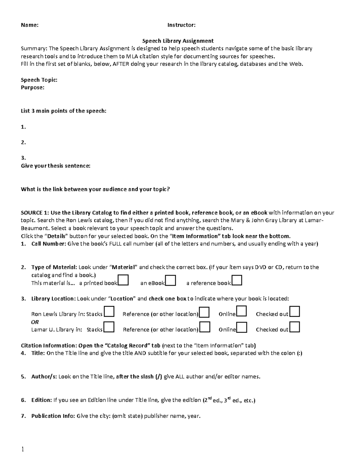 Internet Speech Library Assingment 2 - Name: Instructor: Speech Library ...