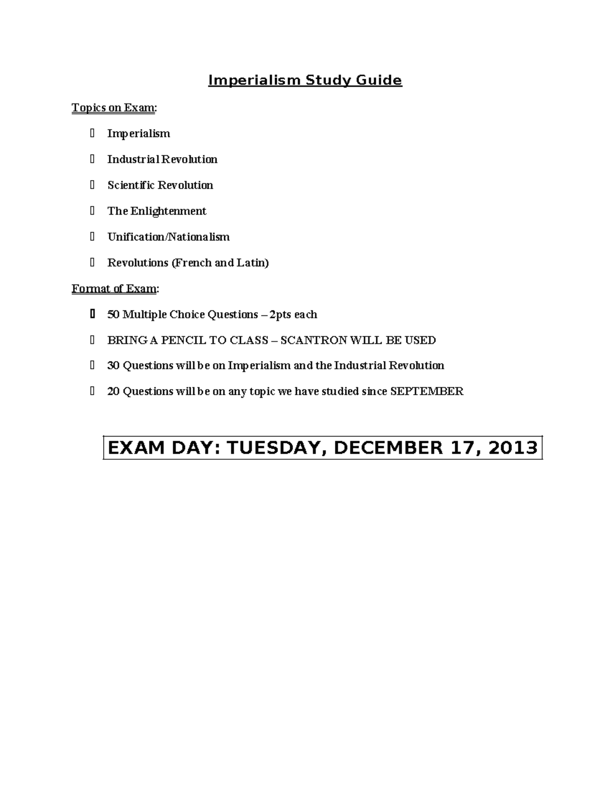 Review of Imperialism Packet and Study Guide 2013 - Imperialism Study ...