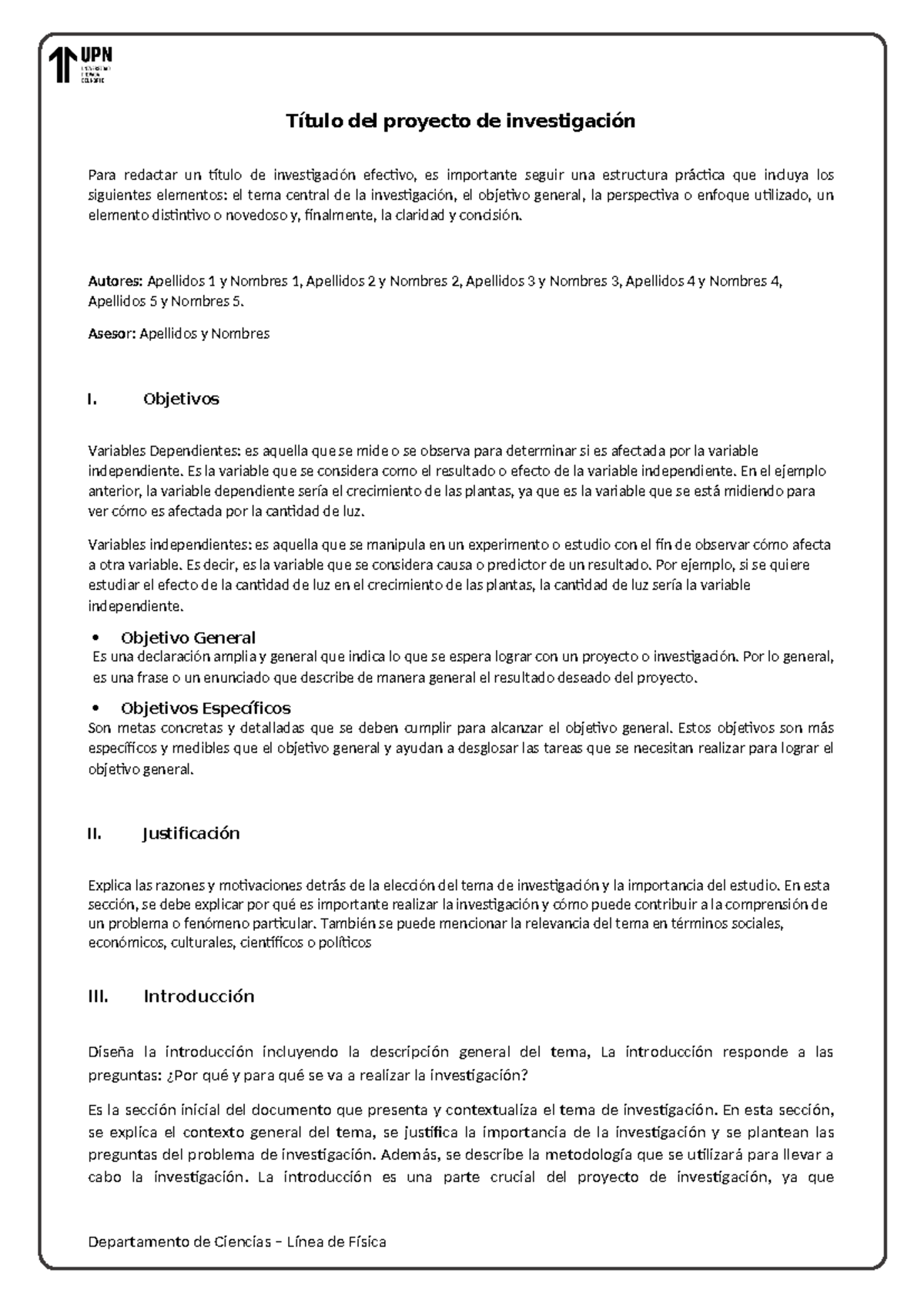 Formato Proyecto 2do Avance 1 - Título del proyecto de investigación ...