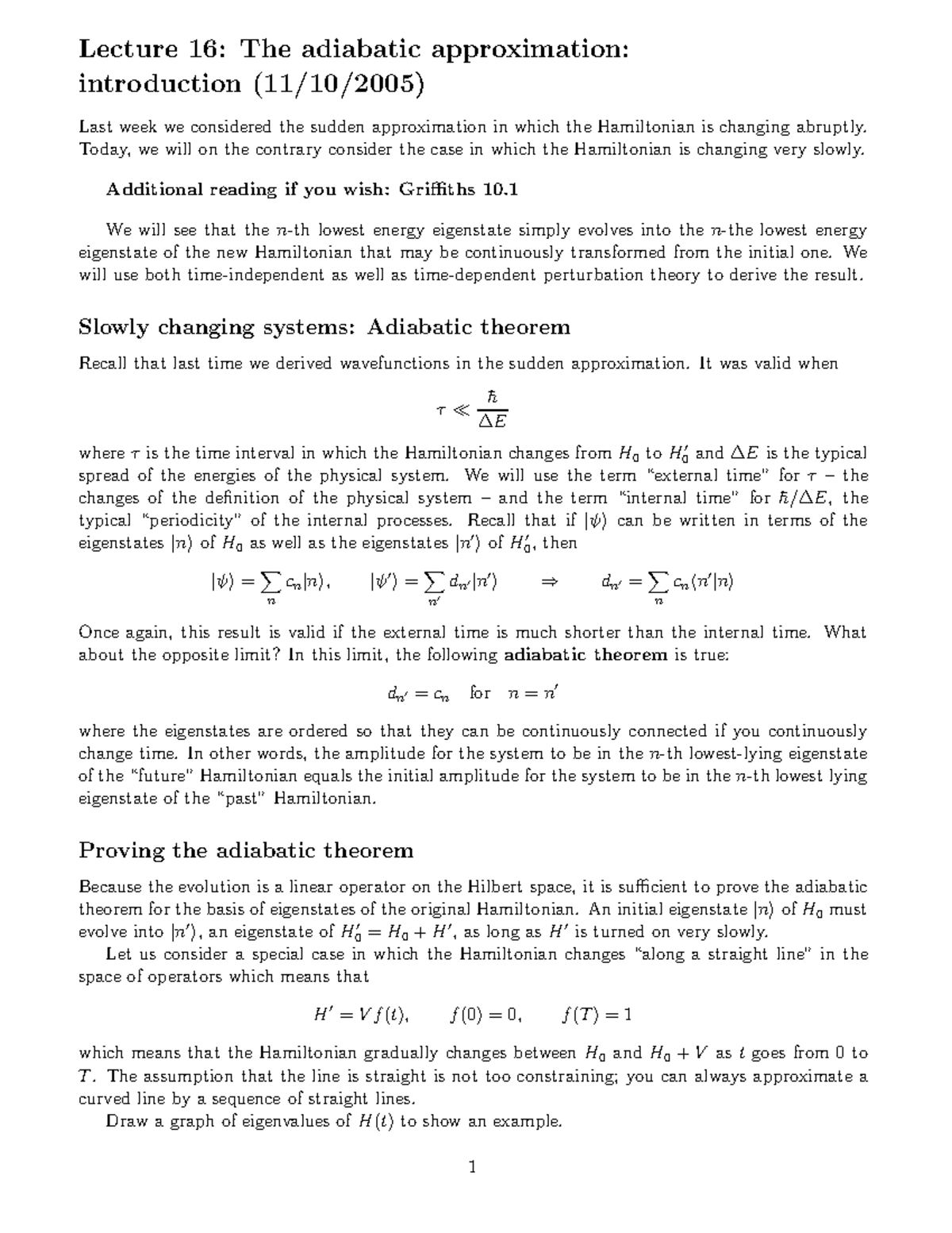 Physics The Adiabatic Approximation The Adiabatic Approximation Is