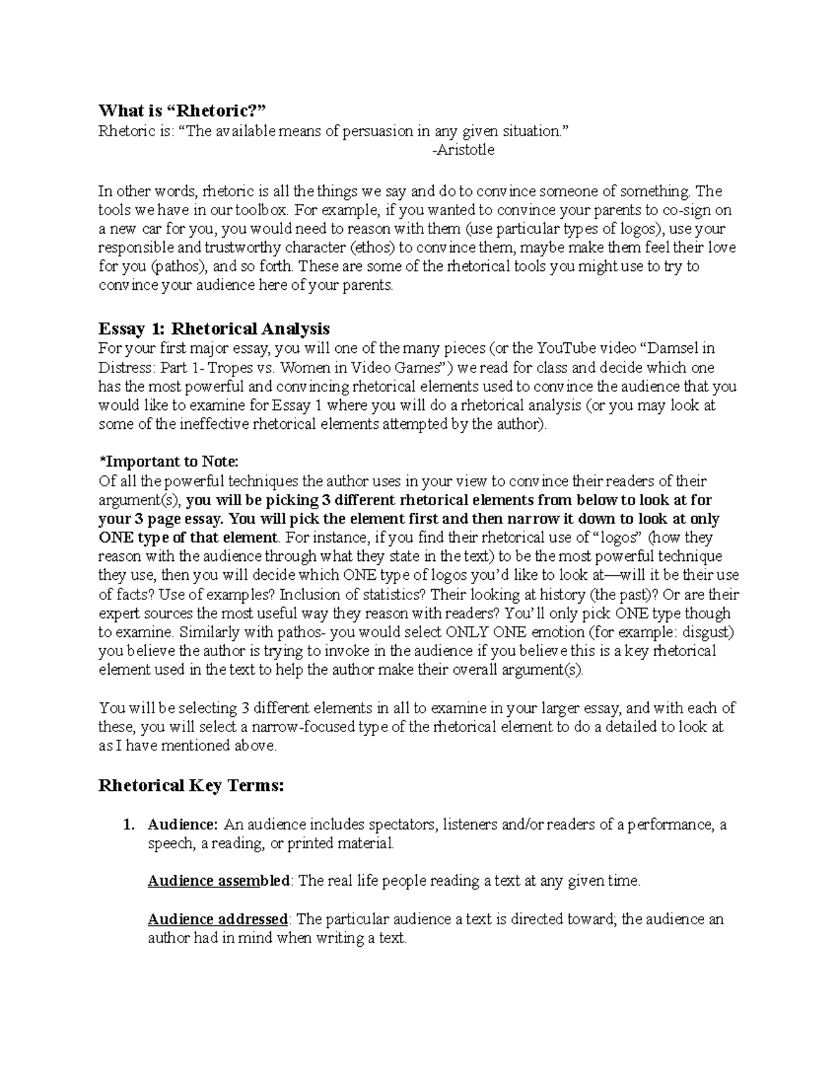 Rhetorical Analysis- Key Terms - What is “Rhetoric?” Rhetoric is: “The ...