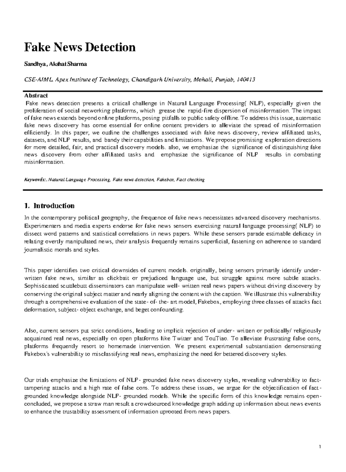 Fake News Detection Article - Fake News Detection Sandhya , Akshat ...