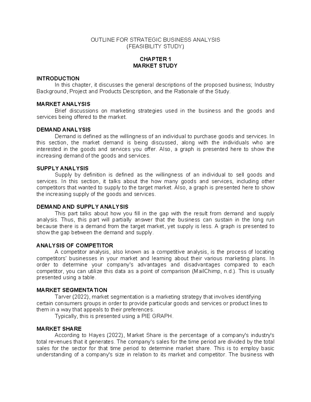 Outline FOR Feasibility Study - OUTLINE FOR STRATEGIC BUSINESS ANALYSIS (FEASIBILITY STUDY ...