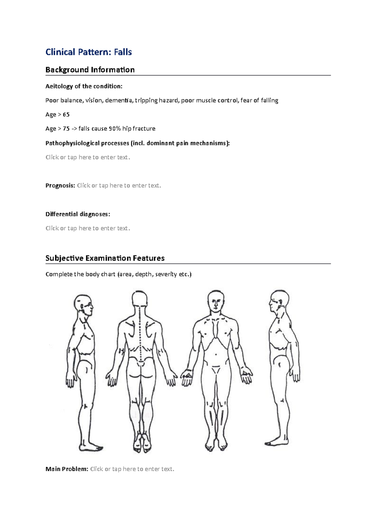 Clinical Pattern Template - Falls - Clinical Pattern: Falls Background ...