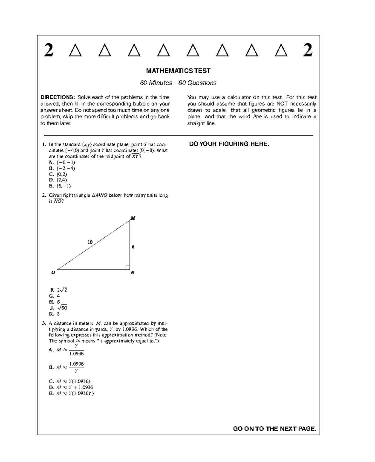 Monday's test - wadsad - MATHEMATICS TEST 60 Minutes—60 Questions ...