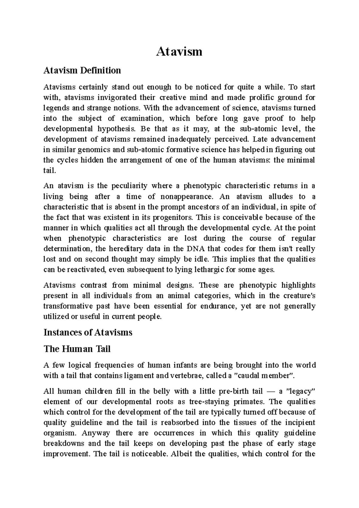 Atavism - Atavism Atavism Definition Atavisms certainly stand out ...