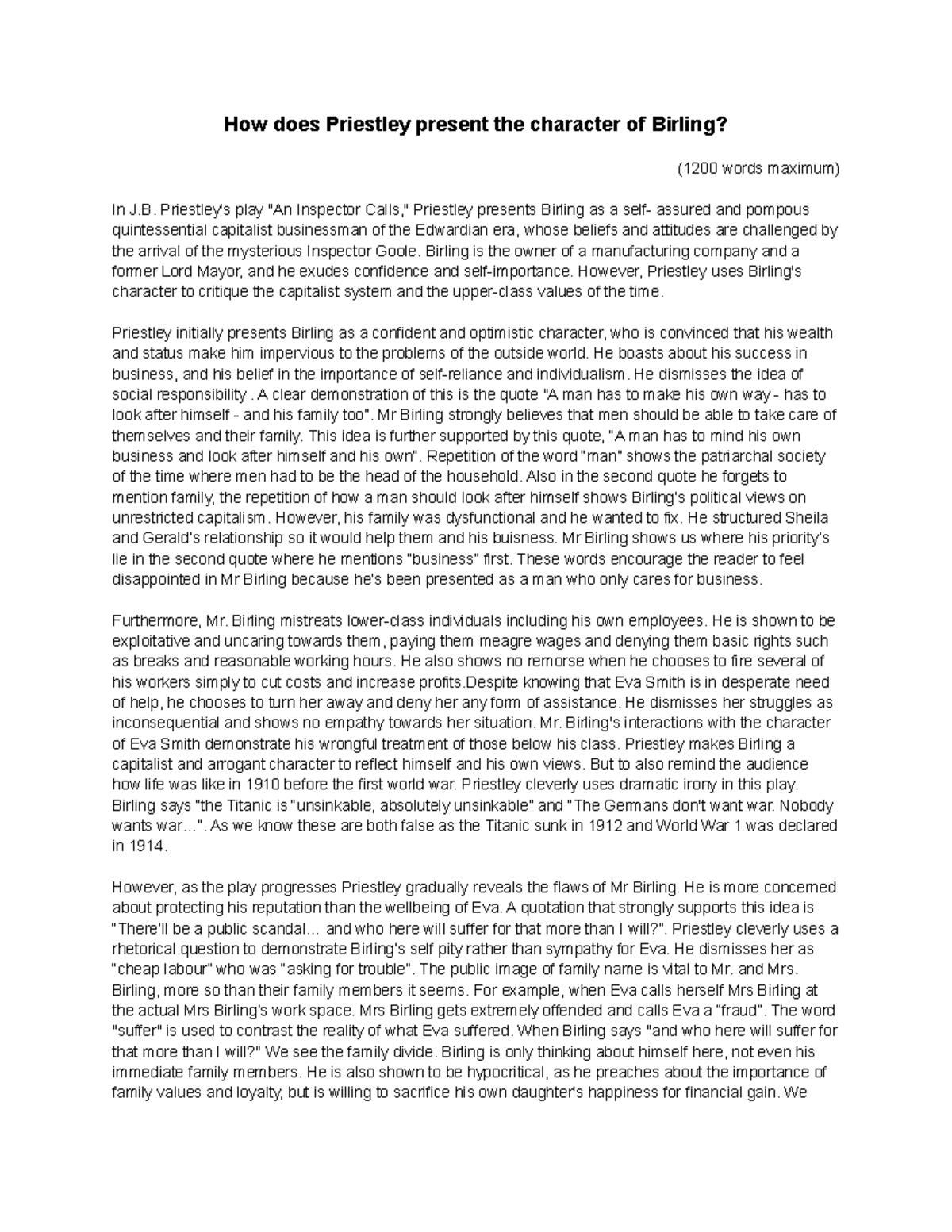 An Inspector Calls Coursework - How does Priestley present the ...