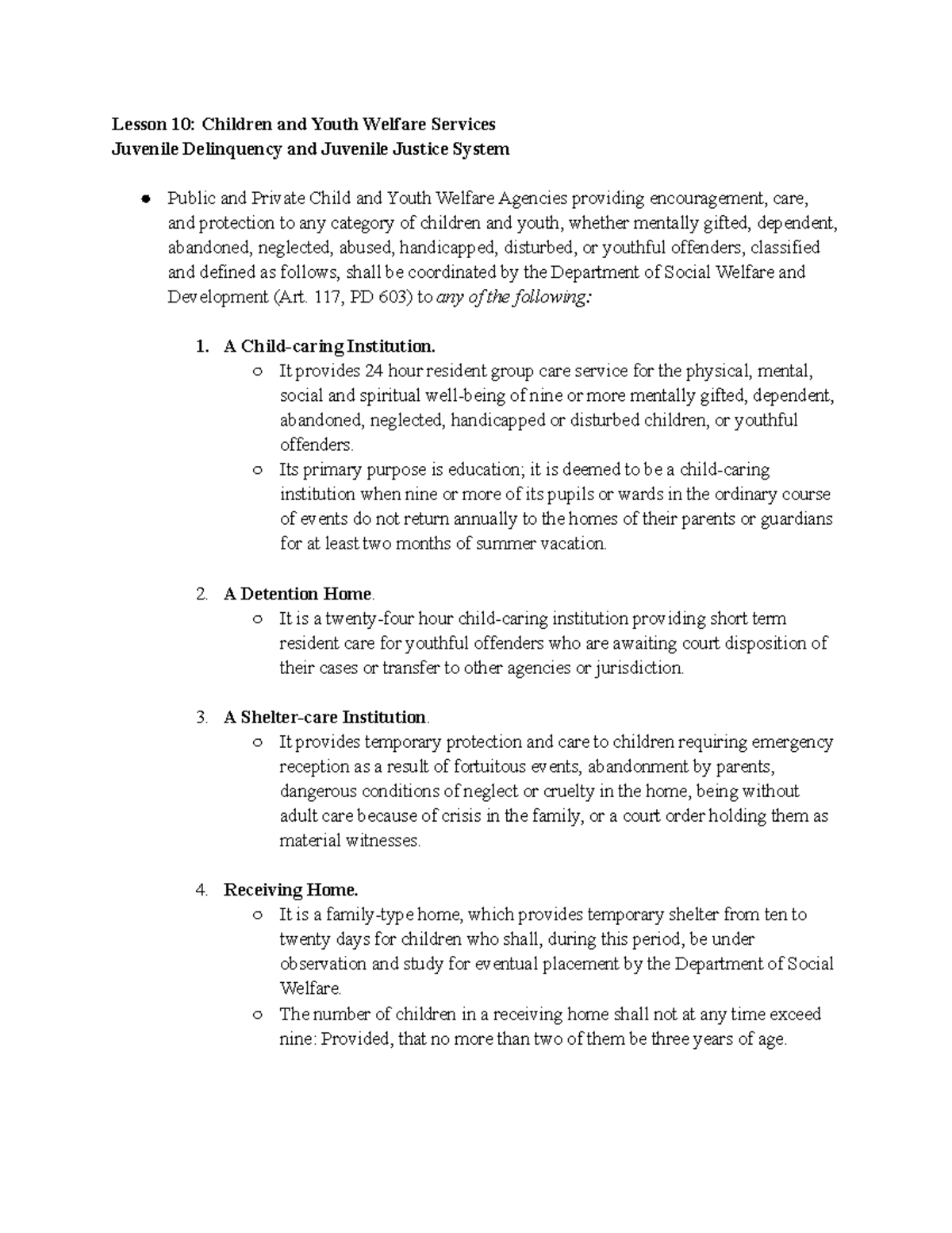 Lesson 10- Children and Youth Welfare Services - Lesson 10: Children ...