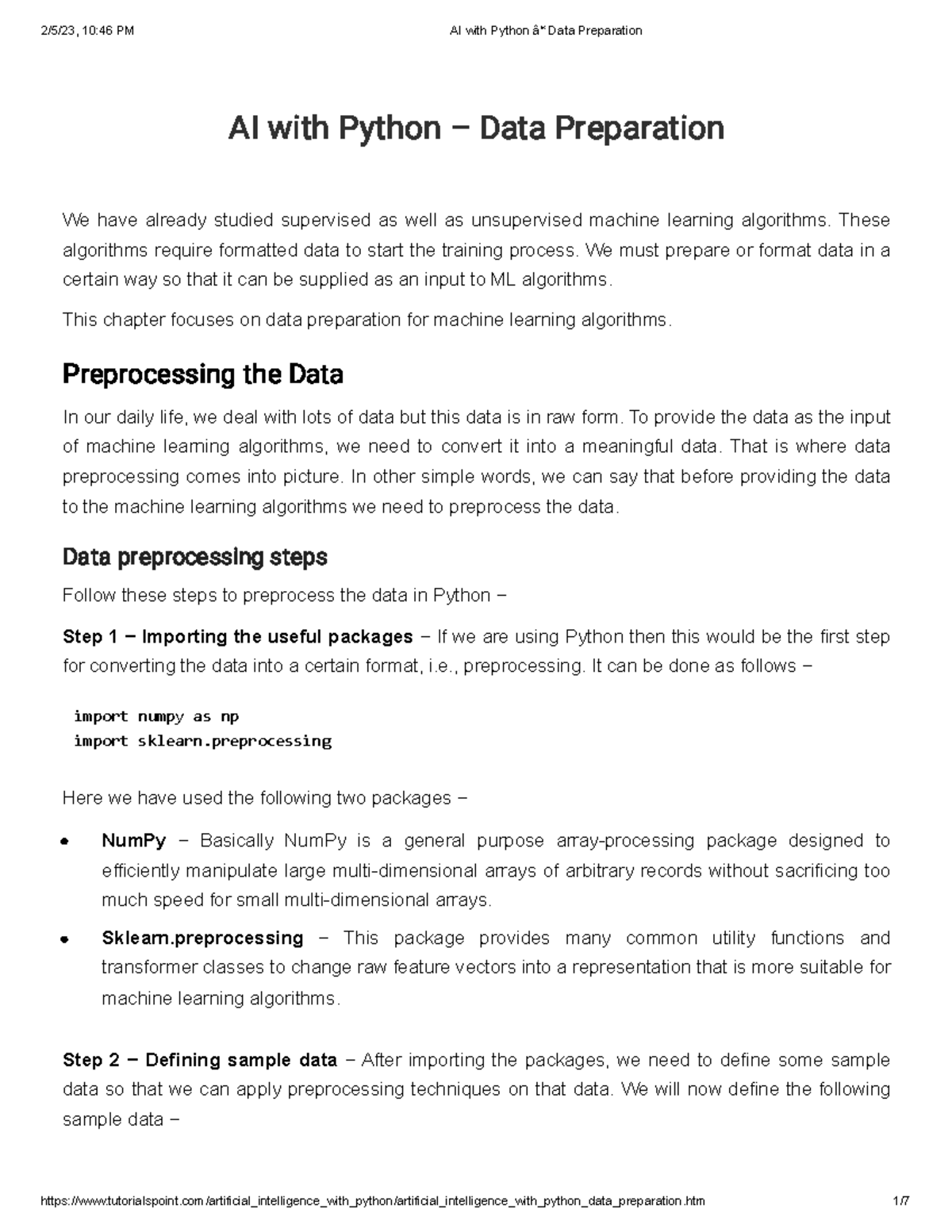 Ai With Python Data Preparation A I With P Y Th On Data P R