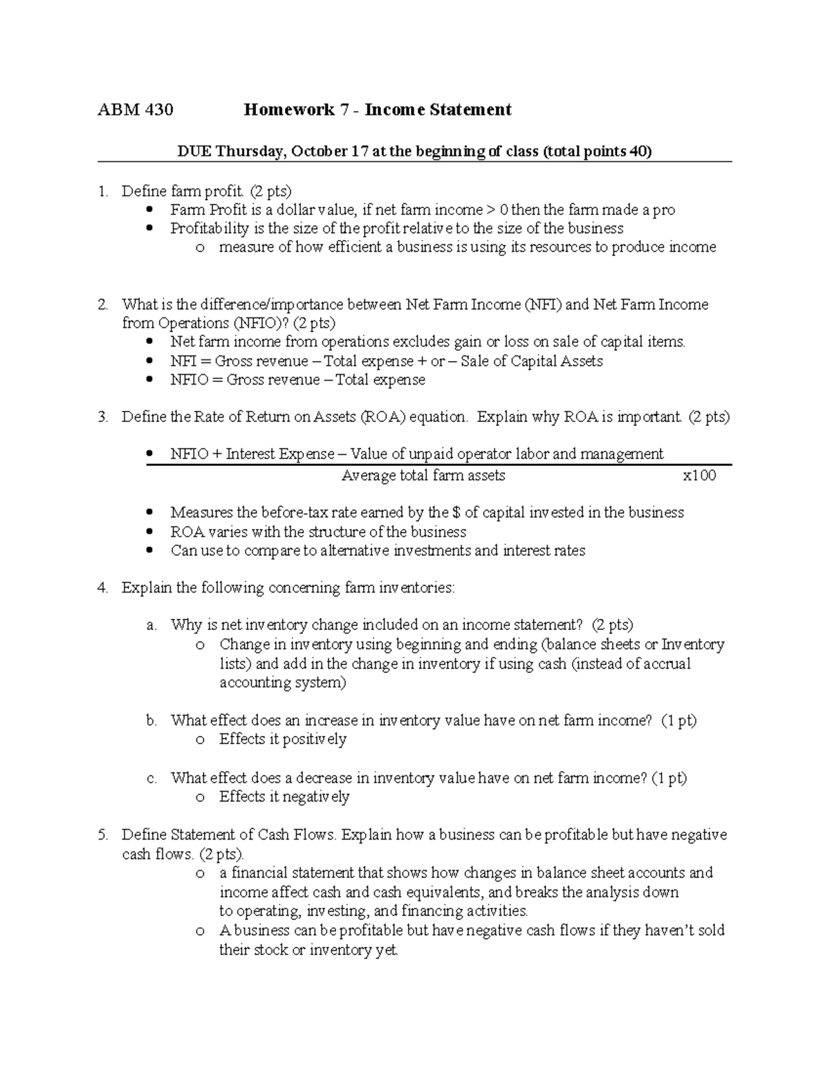 Homework 7 Income Statement - ABM 430 Homework 7 - Income Statement DUE ...