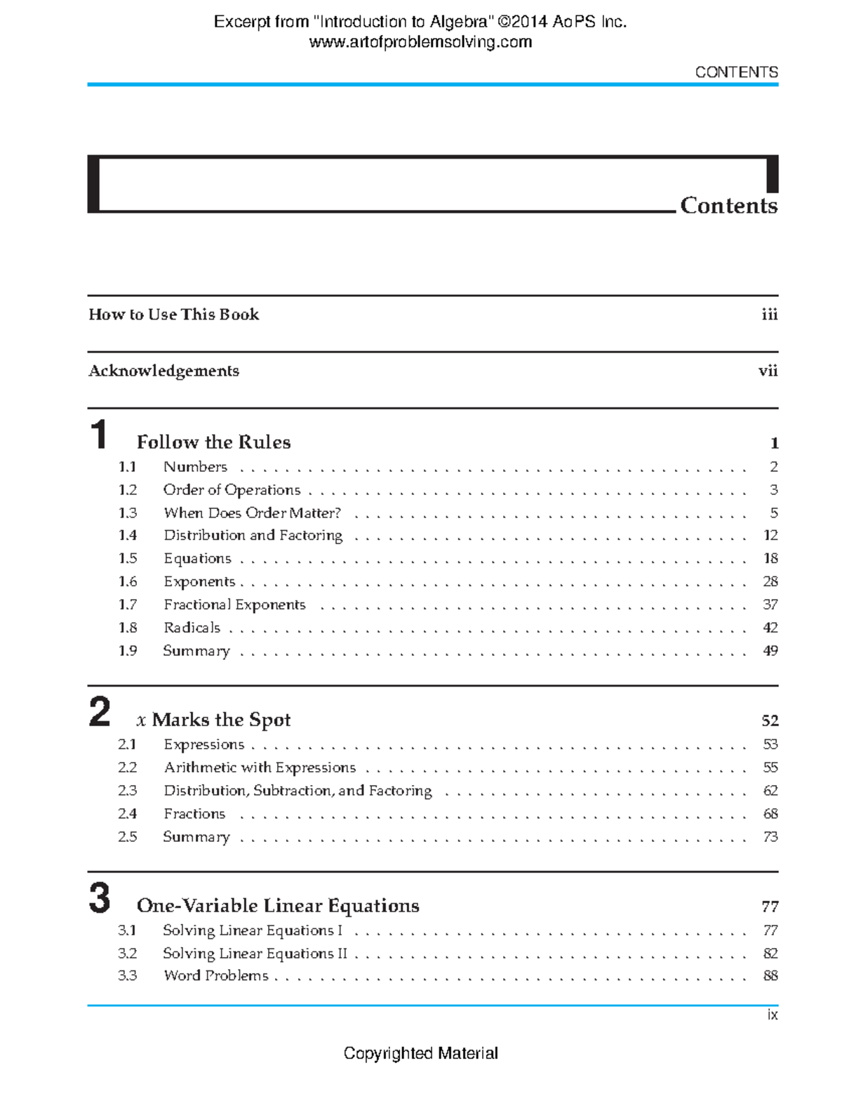 Introduction to Algebra TOC - CONTENTS Contents How to Use This Book ...