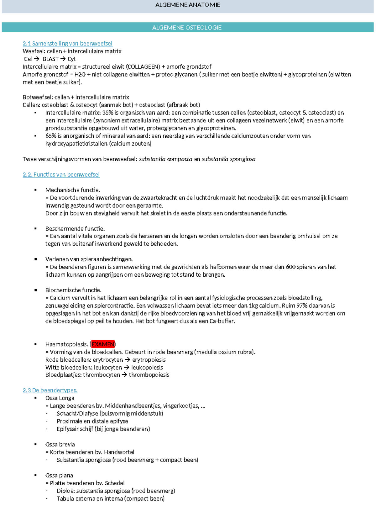 Algemene Anatomie - klein deeltje Samenvatting - ALGEMENE OSTEOLOGIE 2 ...