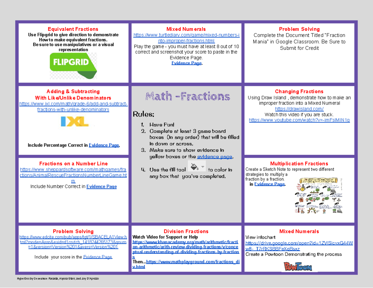 Math-fractions-hyperdoc - Equivalent Fractions Use Flipgrid to give ...