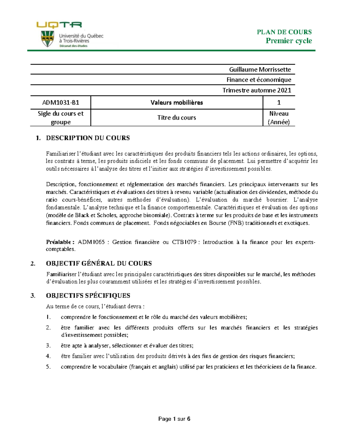 Plan de cours ADM1031-B1 aut. 2021 - PLAN DE COURS Premier cycle ...