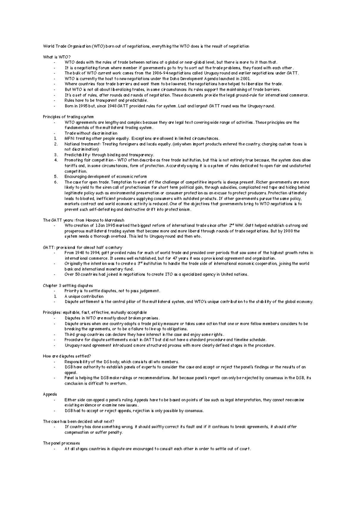 General Summary for World Trade organisation - World Trade Organisation ...