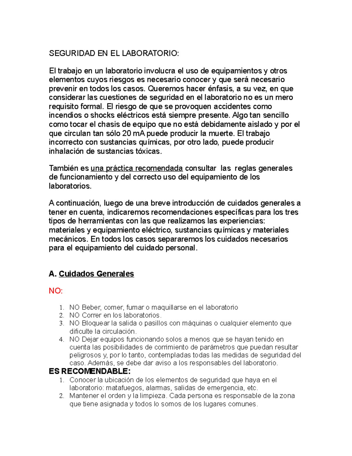 Seguridad EN EL Laboratorio - SEGURIDAD EN EL LABORATORIO: El trabajo ...