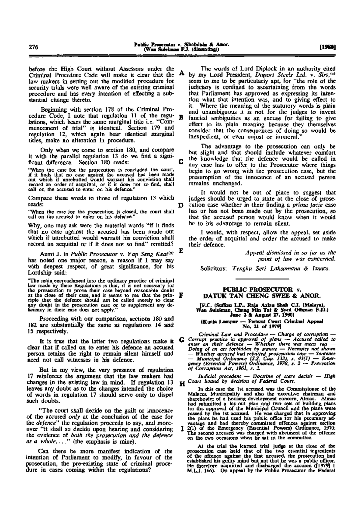 Public Prosecutor v Datuk TAN Cheng SWEE & ANOR - Trial Advocacy - Studocu