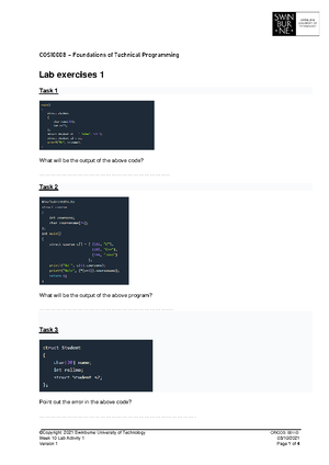 COS10008 TP12022 Week8 Lab Activity 1 - COS10008 – Foundations of Technical Programming ...