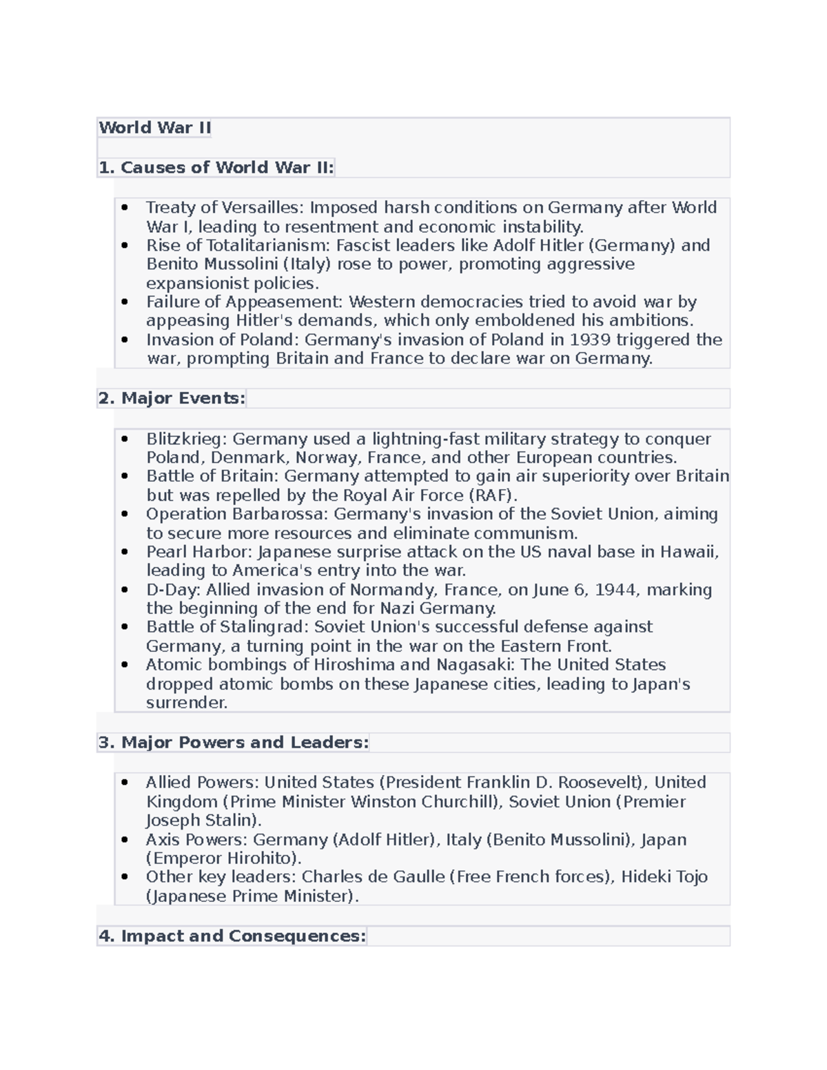 WW 2 Notes and takeaway - World War II Causes of World War II: Treaty ...