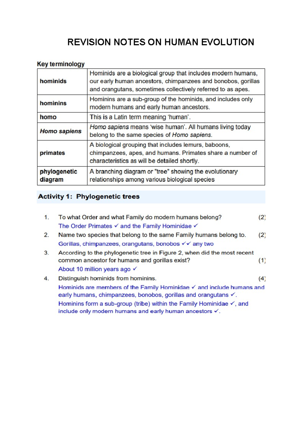Revision Notes ON Human Evolution - REVISION NOTES ON HUMAN EVOLUTION 4 ...