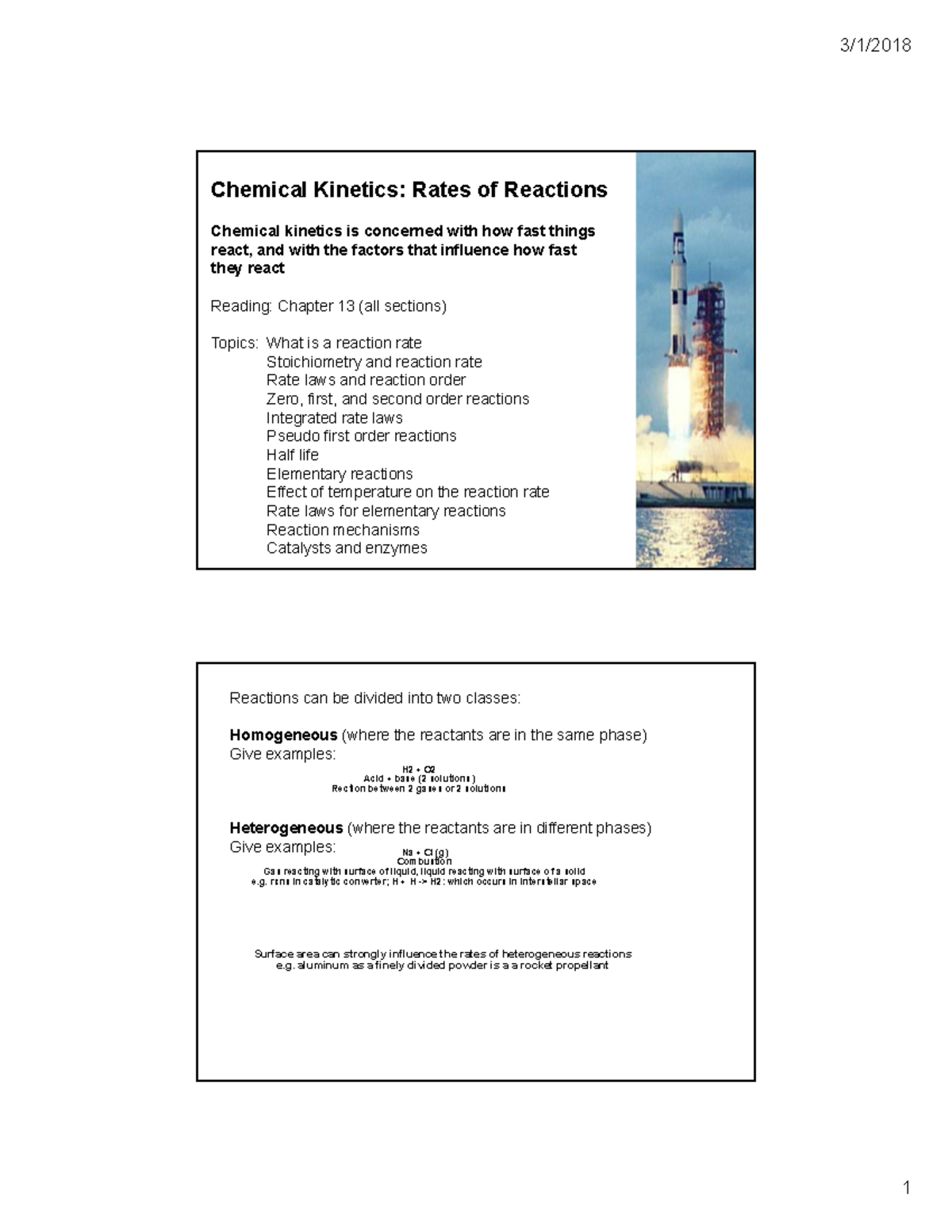 Lecture Notes 1 Kinetics - Chemical Kinetics: Rates of Reactions ...