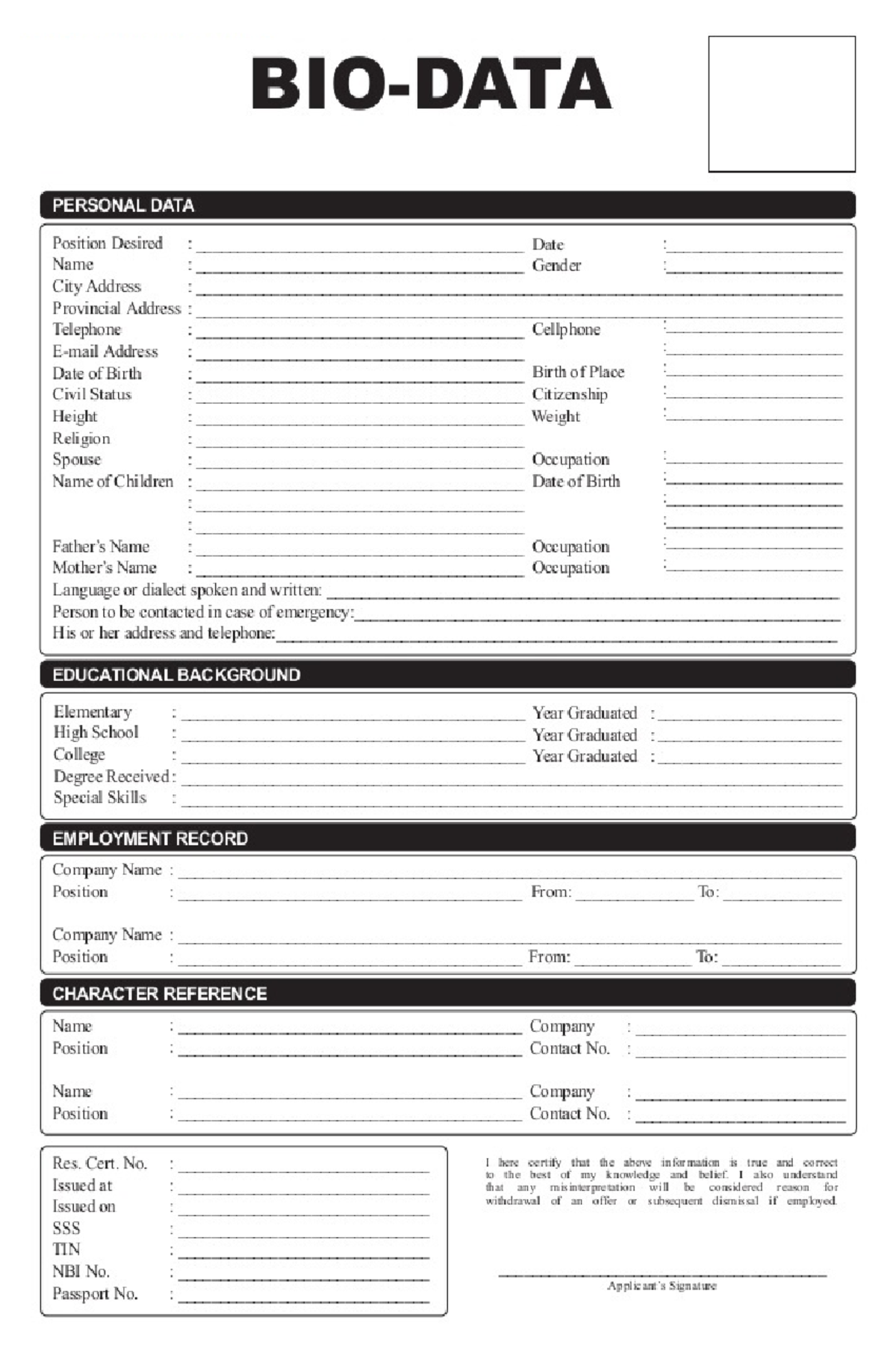 Biodata template - Bachelor in Secondary Education - Studocu