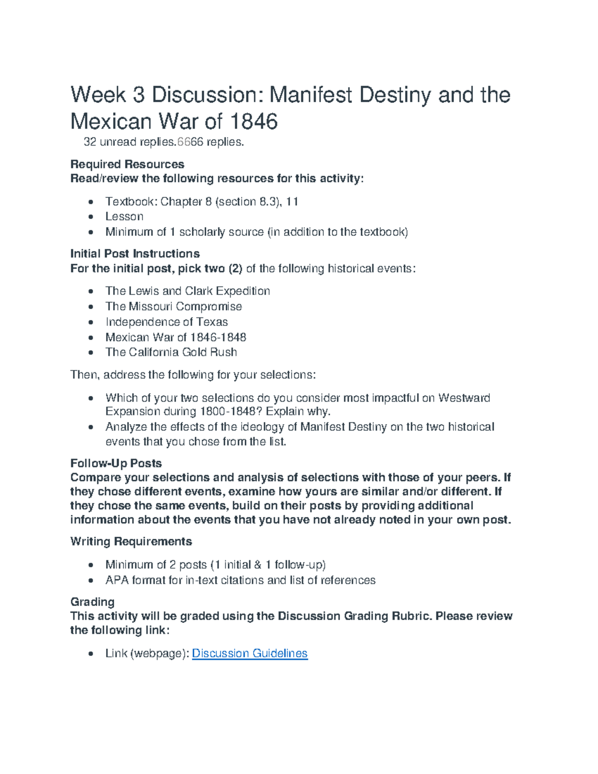 Week 3 Discussion - Week 3 Discussion: Manifest Destiny and the Mexican ...