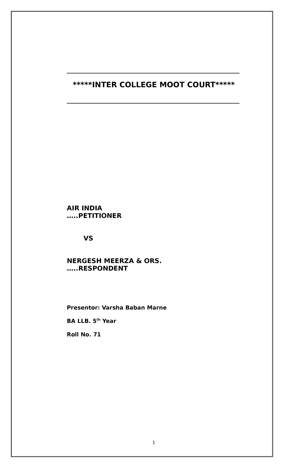Nargesh Mirza Vs Air India