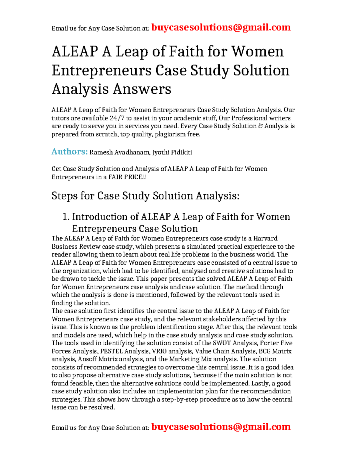 Case Solution ALEAP A Leap of Faith for Women Entrepreneurs - ALEAP A ...