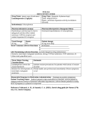 Olanzapine (Zyprexa) - Meds - NUR 214 DRUG STUDY GUIDE Drug Name ...
