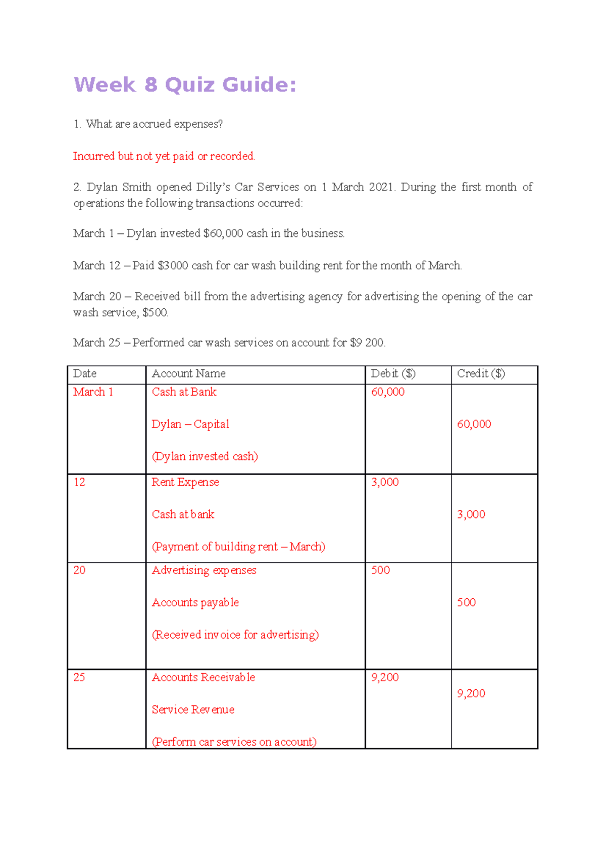 Week 8 Quiz Guide - Week 8 Quiz Guide: What are accrued expenses ...