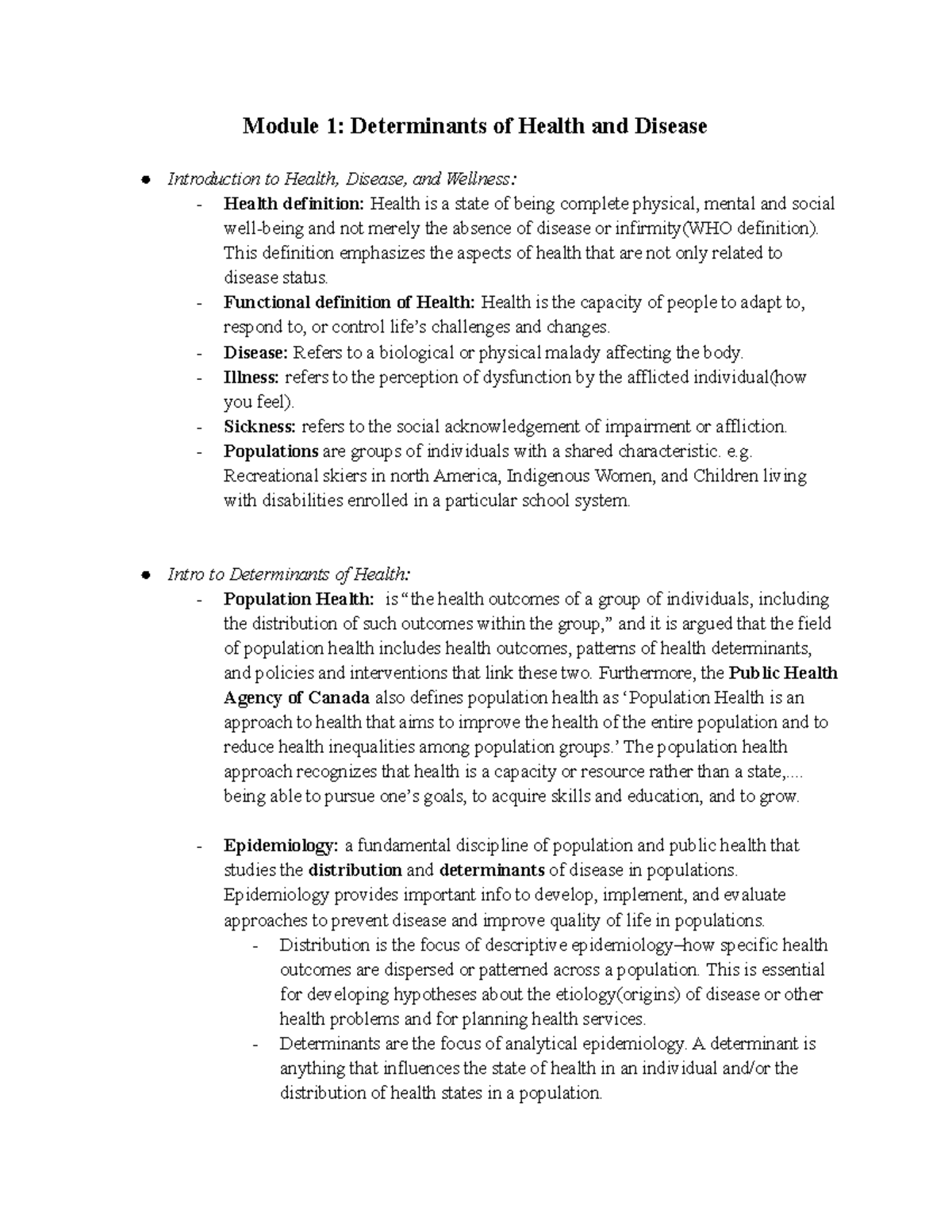 GLPH Notes Mod 1 - Module 1: Determinants of Health and Disease ...