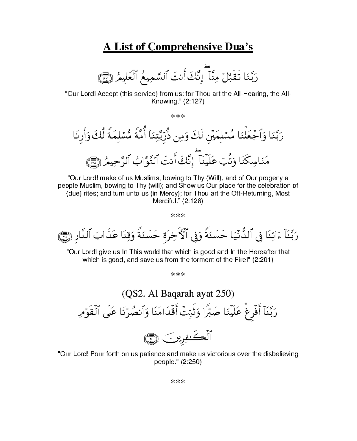 Duas - Quranic Duas - A List of Comprehensive Dua’s ∩⊇⊄∠∪ ÞΟŠÎ =yèø 9 ...