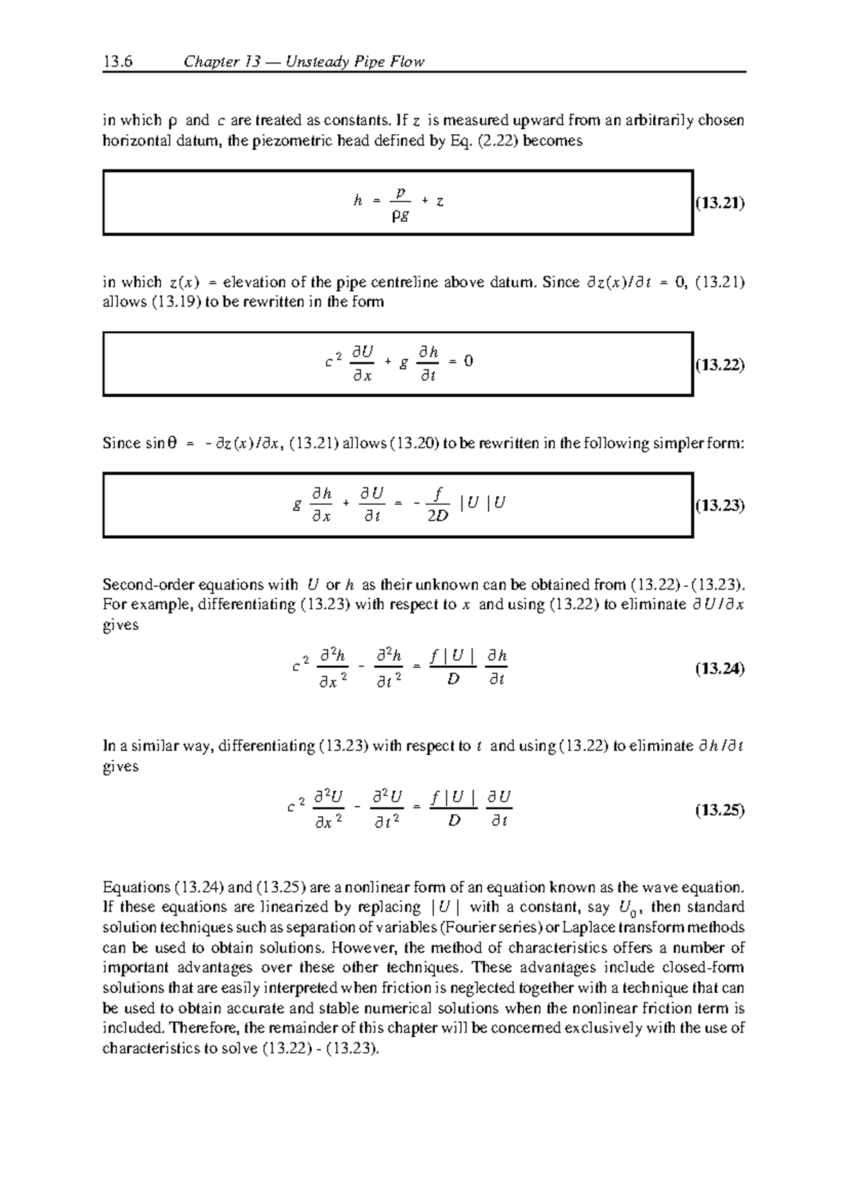 FM CH 12 Unsteady Pipe Flow - 13 Chapter 13 — Unsteady Pipe Flow h p 'g ...