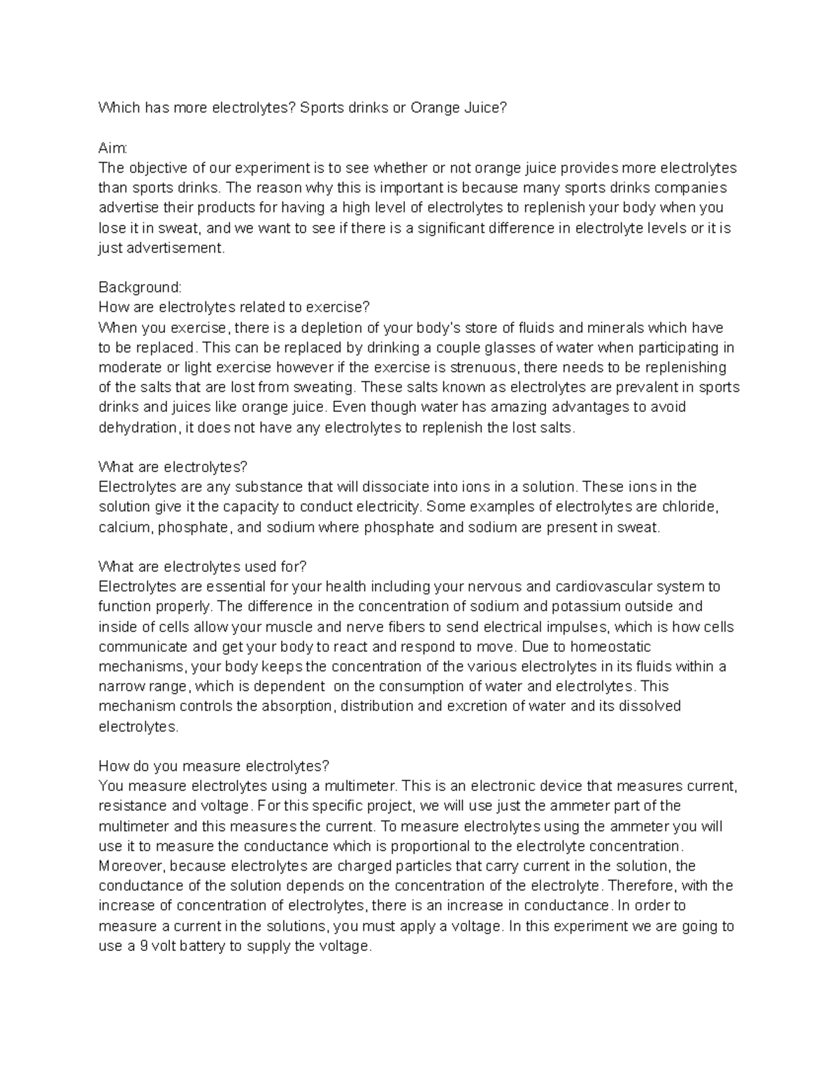 Electrolytes STEM project - Which has more electrolytes? Sports drinks ...
