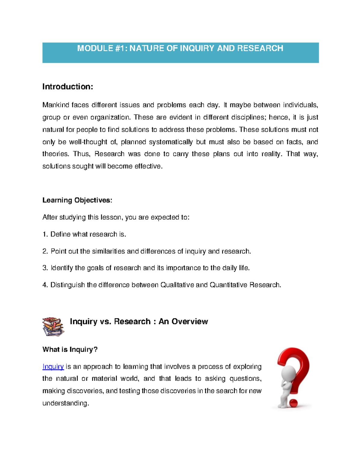 Module 1 - FOR PR 1 - MODULE #1: NATURE OF INQUIRY AND RESEARCH ...