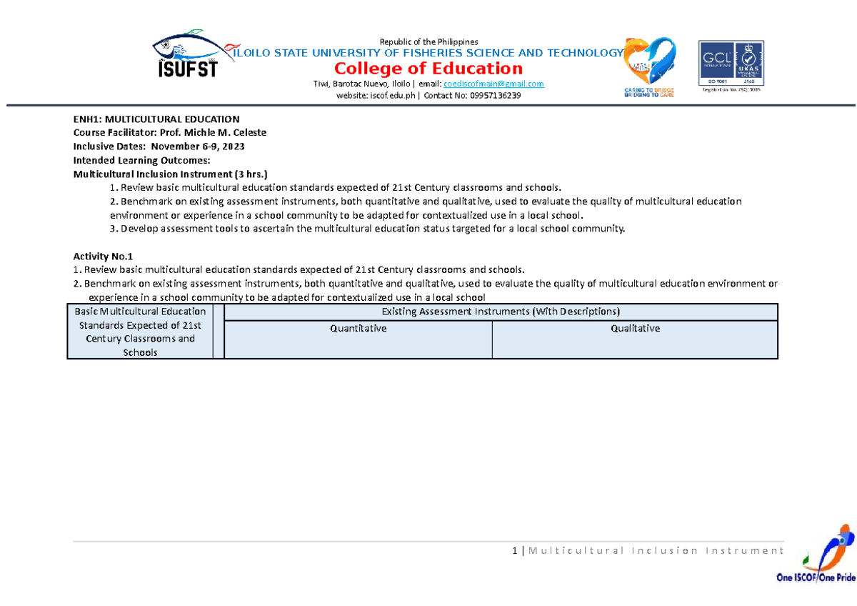 Multicultural-ed-1 - Useful - ILOILO STATE UNIVERSITY OF FISHERIES ...