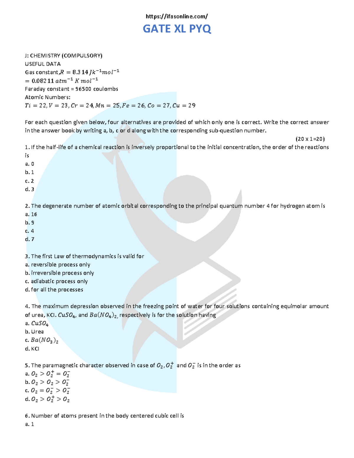 1998 - gate question paper 1998 life science - ifasonline/ GATE XL PYQ ...