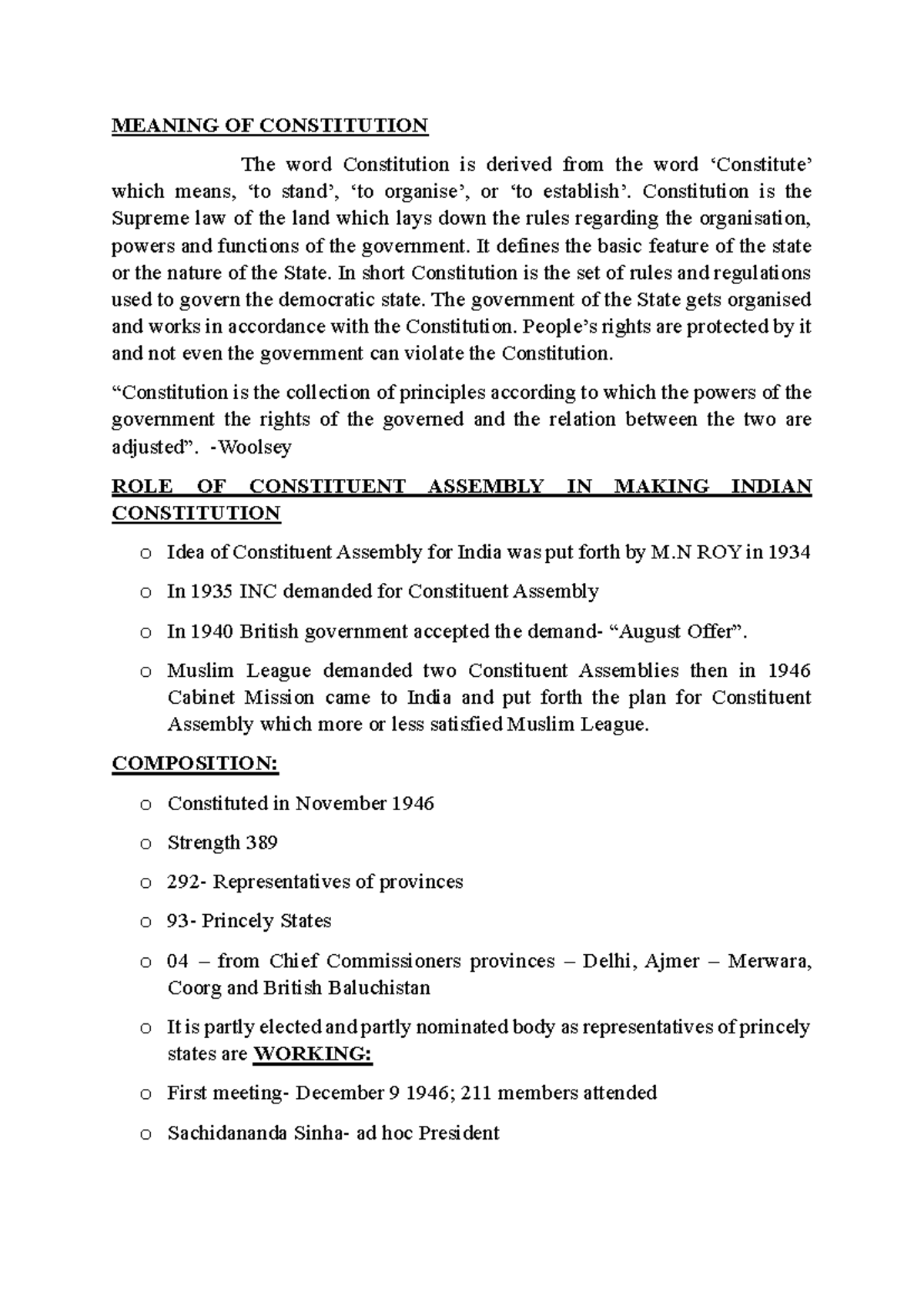 IC UNIT 1 and 2 Notes - MEANING OF CONSTITUTION The word Constitution ...