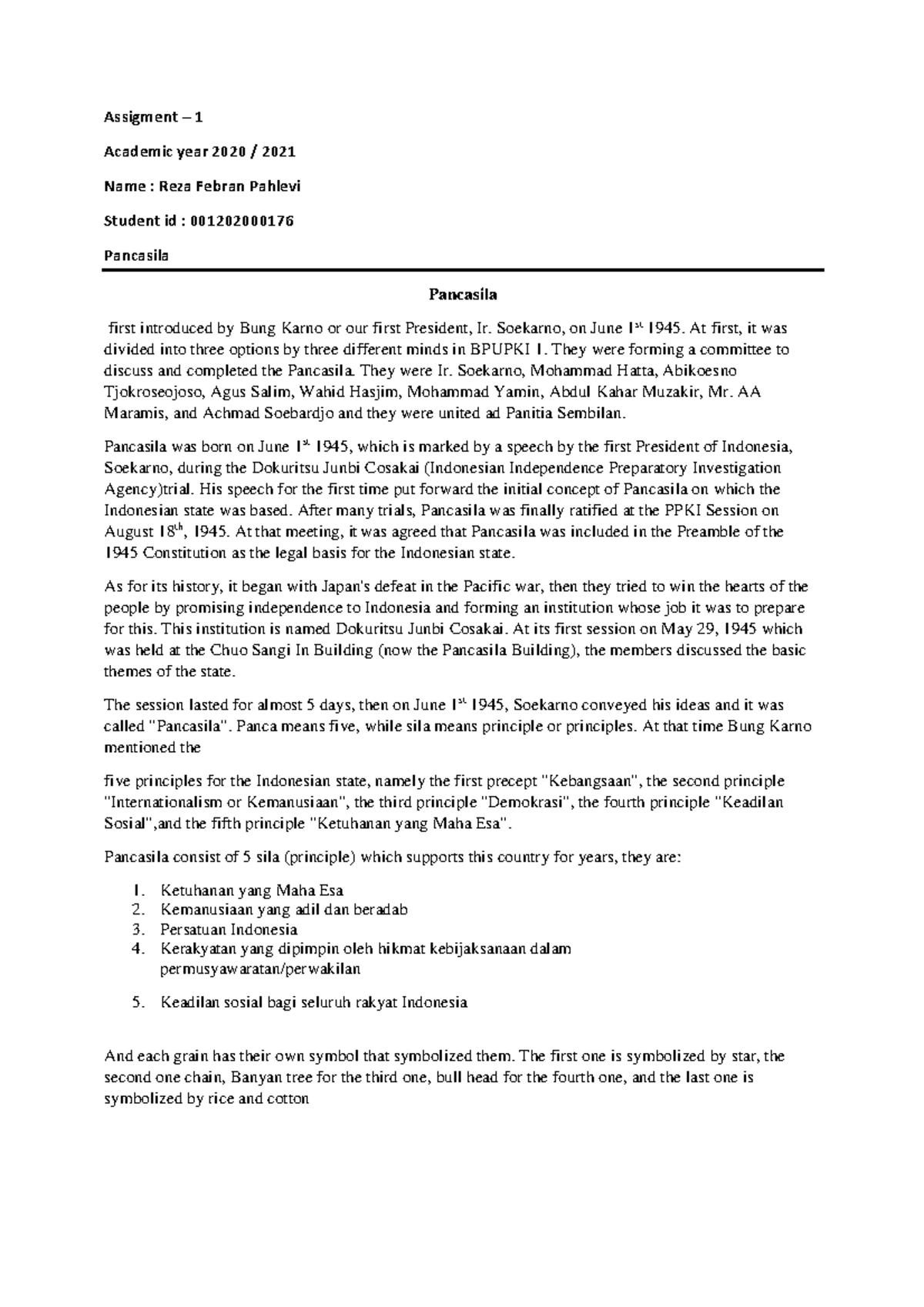 Summary Pancasila Reza Febran Pahlevi - Assigment – 1 Academic year ...