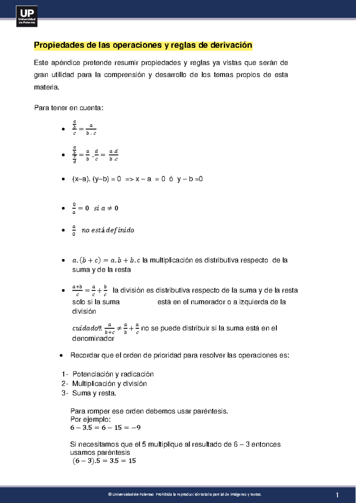 Propiedades de las operaciones - © Universidad de Palermo Prohibida la ...