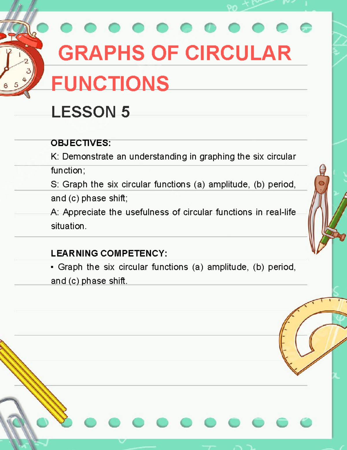 Precalculus Project 3 Clarizel-2 - Copy - GRAPHS OF CIRCULAR FUNCTIONS ...