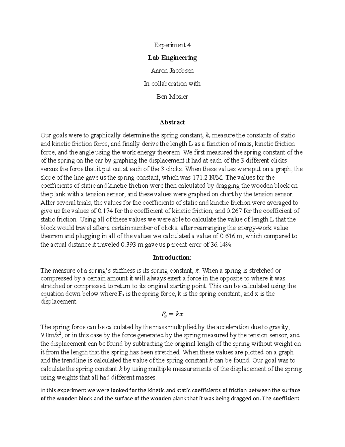 Lab 4 Report Final - Experiment 4 Lab Engineering Aaron Jacobsen In ...