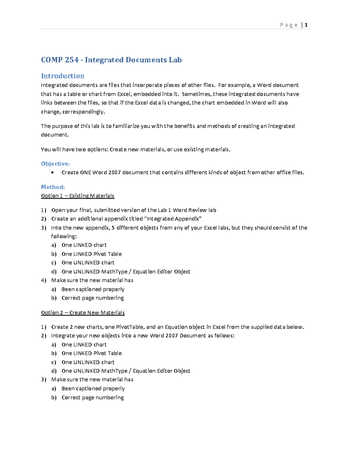 Integrated Documents Instructions - COMP 254 - Integrated Documents Lab ...