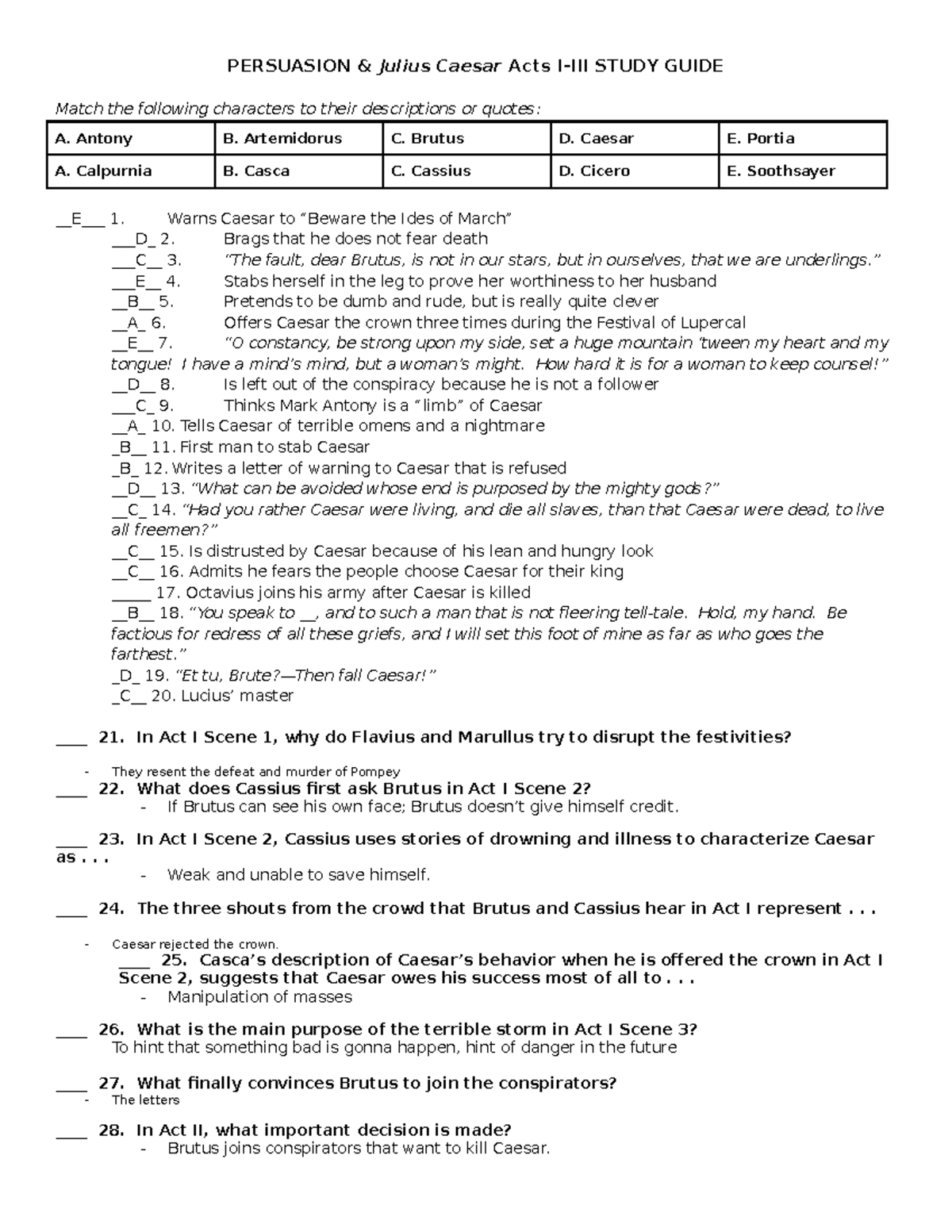 Copy of Julius Caesar (& Persuasion) Act 1-3 Study Guide - PERSUASION ...