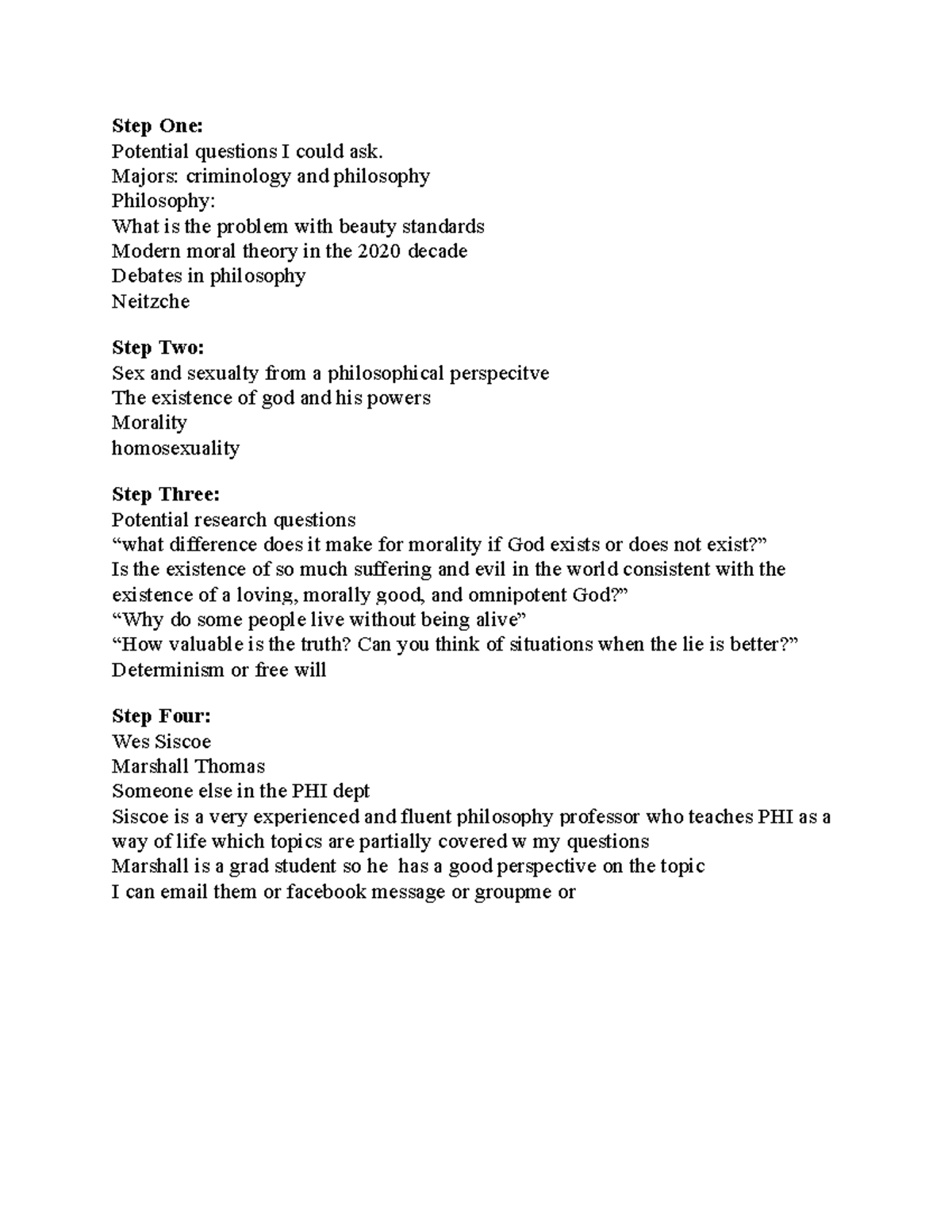ENC 2135 project 1 research plan - Step One: Potential questions I ...